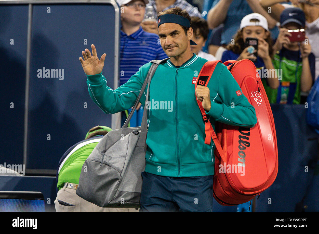 Mason, Ohio, USA. 13th Aug, 2019. Roger Federer, (SUI) enters the court ...