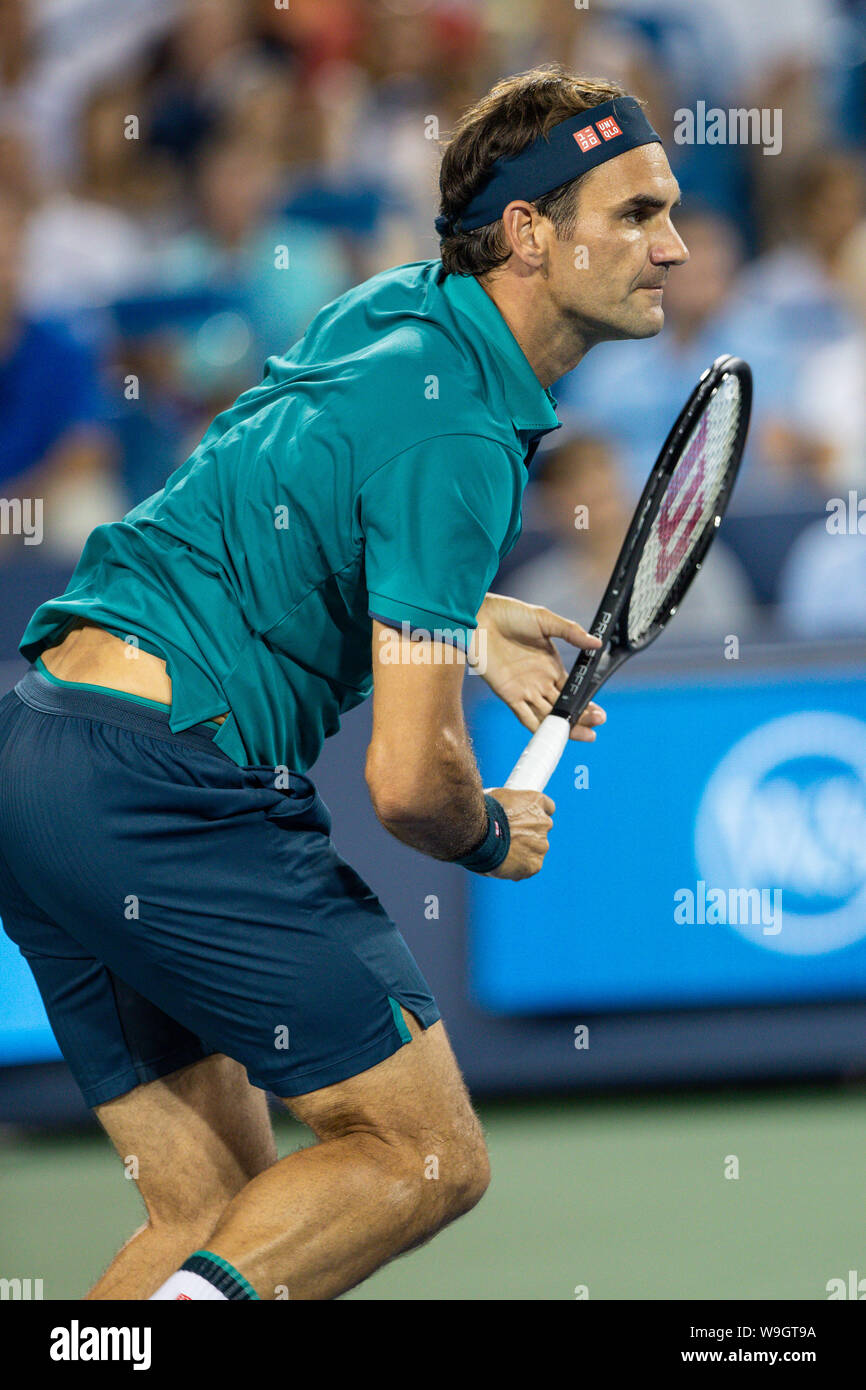 Mason, Ohio, USA. 13th Aug, 2019. Roger Federer, (SUI) in action during ...