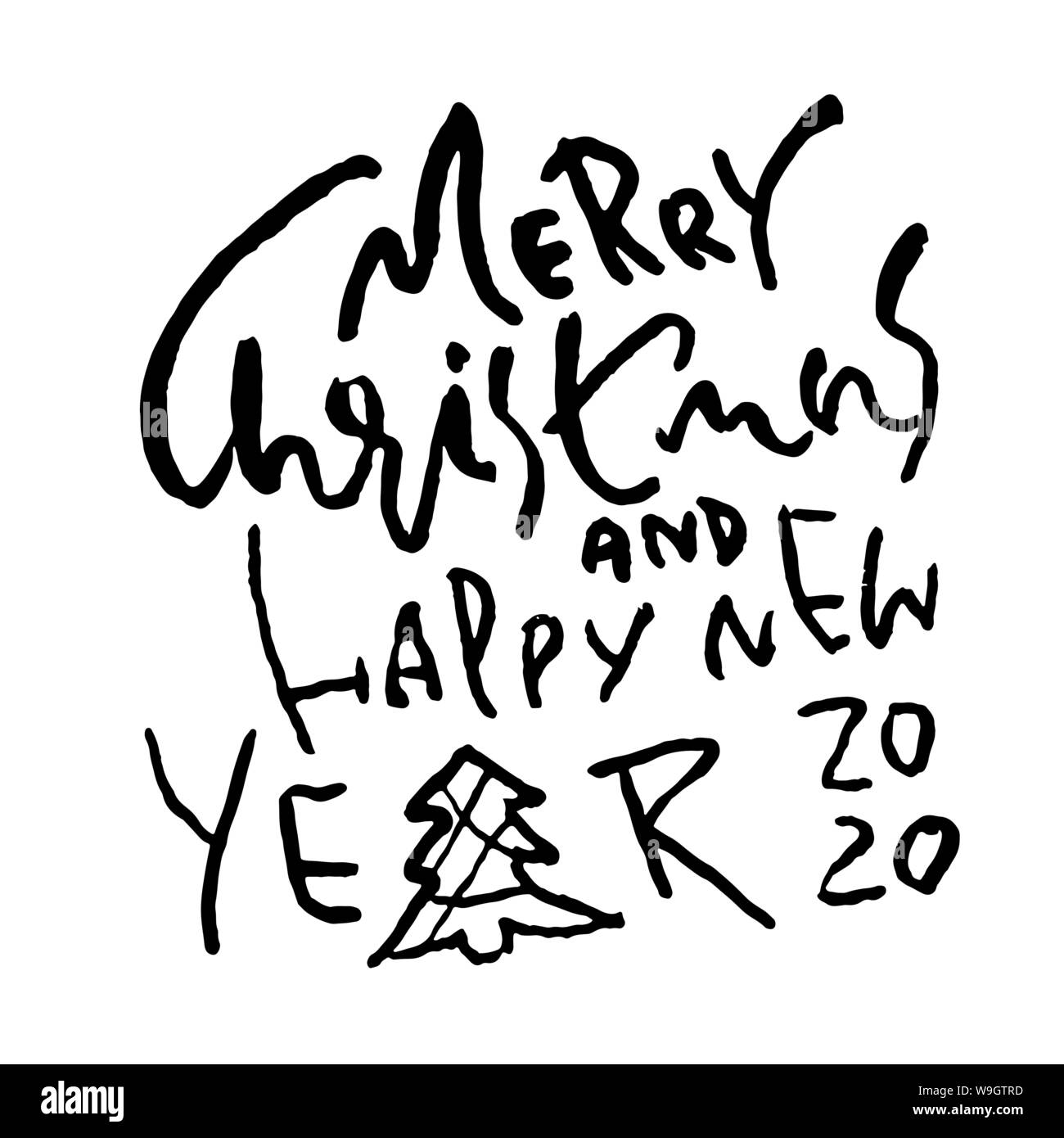 Hand drawn grunge lettering calligraphy poster. Christmas and Happy New ...