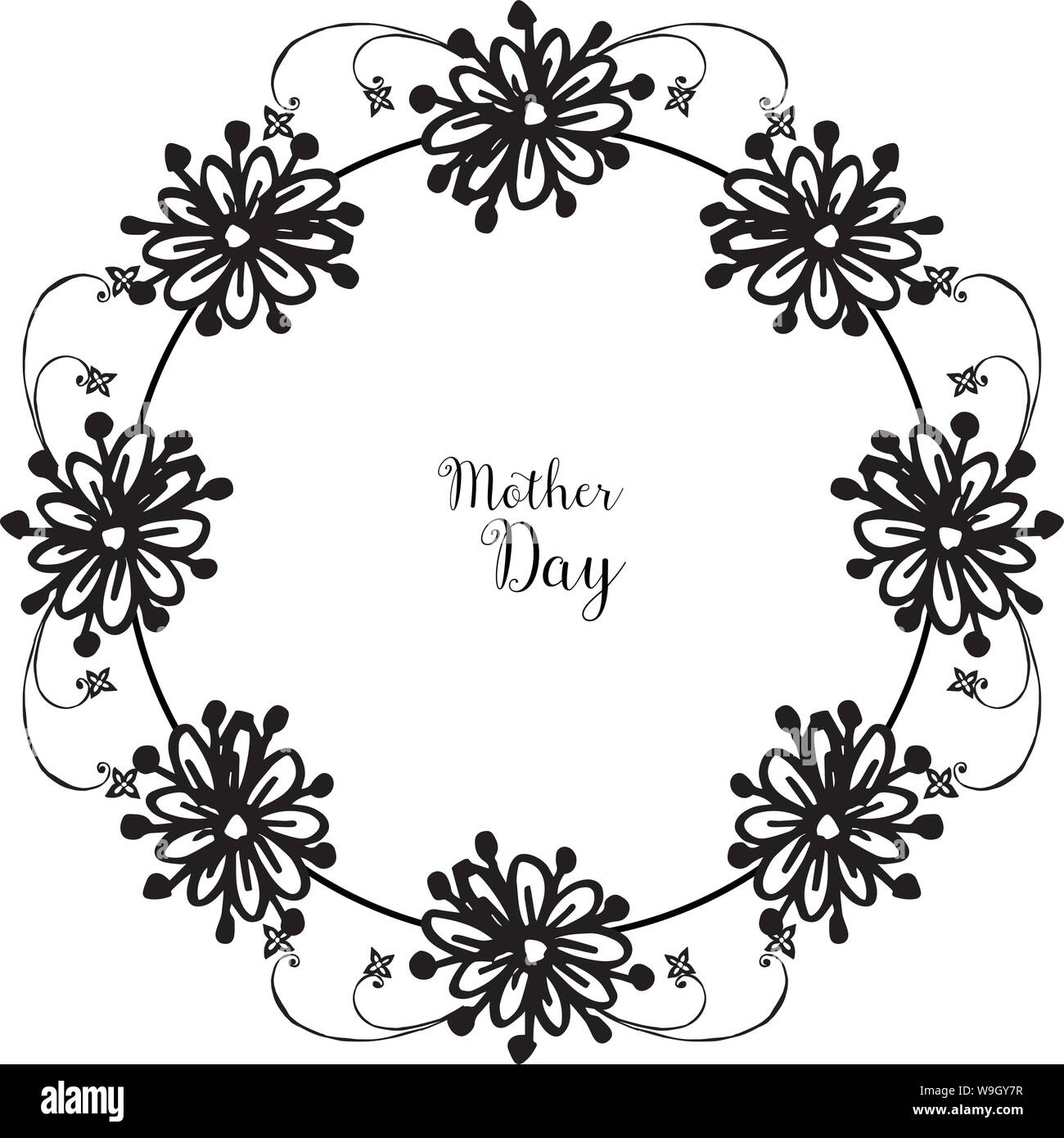 Lettering of mother day, design black white flower frame, ornate of ...