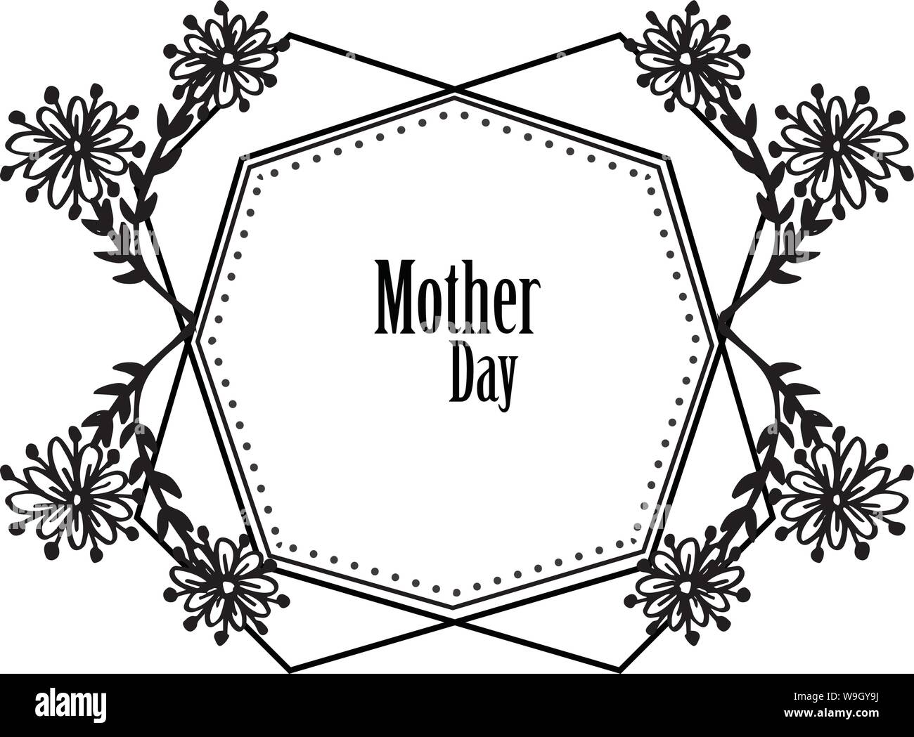 Lettering of mother day, design black white flower frame, ornate of ...