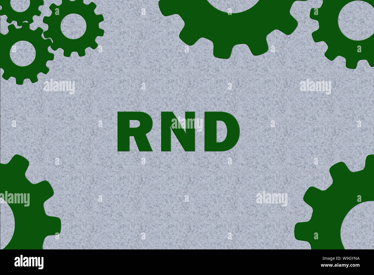 RND sign concept illustration with green gear wheel figures on gray ...