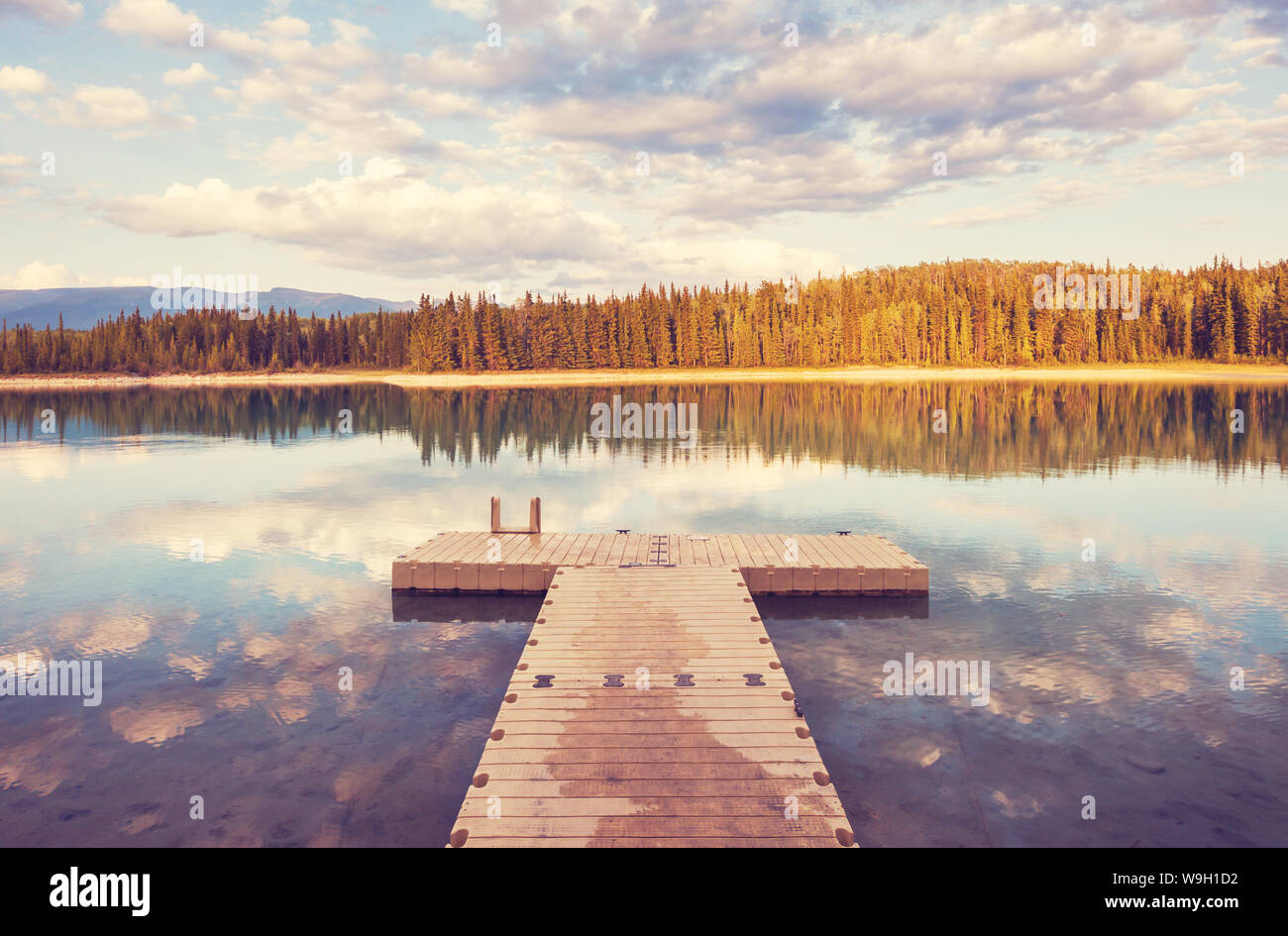 Beautiful lake scene at sunrise. British Columbia, Canada Stock Photo ...