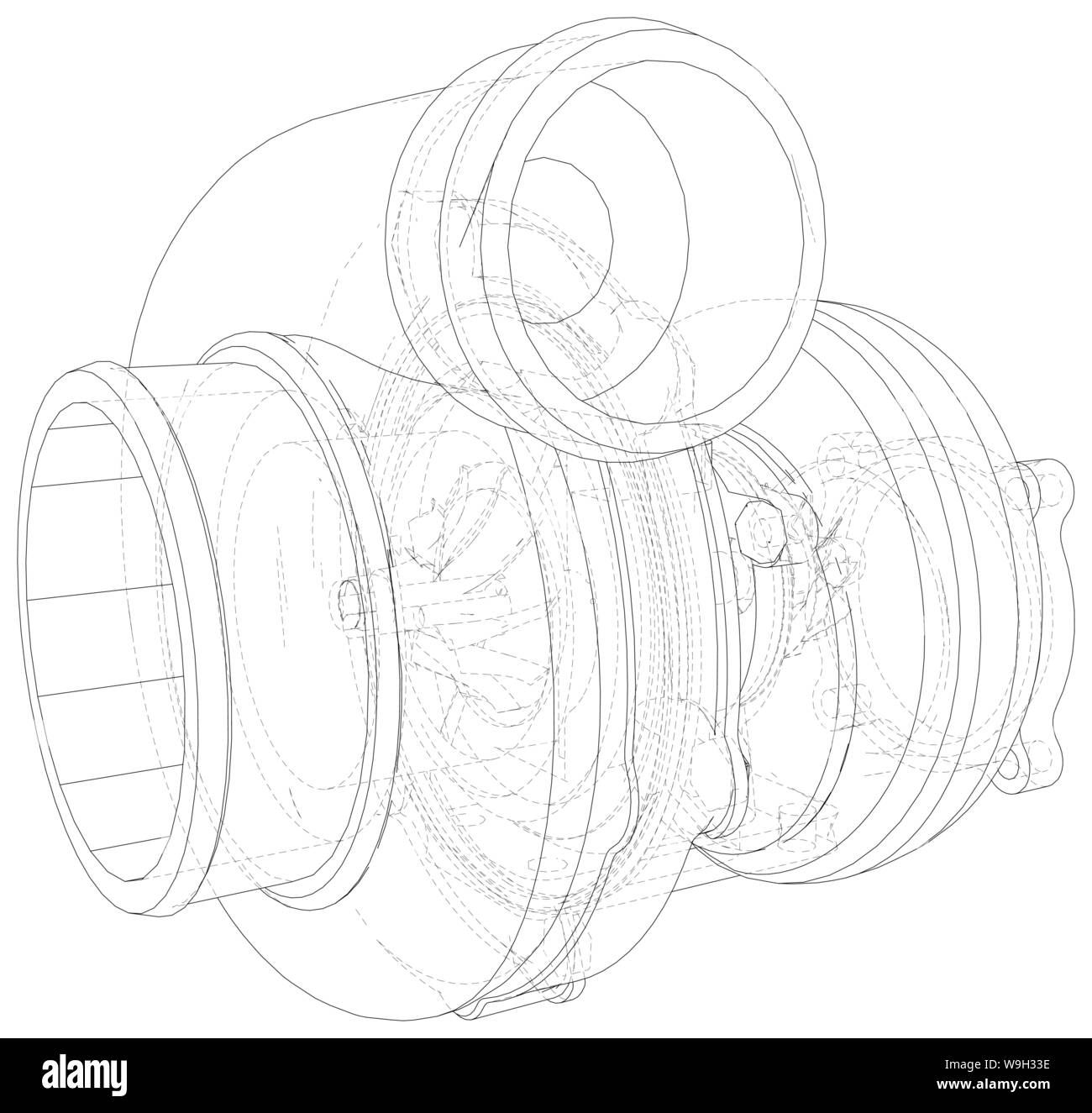 Automobile turbocharger outline vector illustrations. Vector rendering ...
