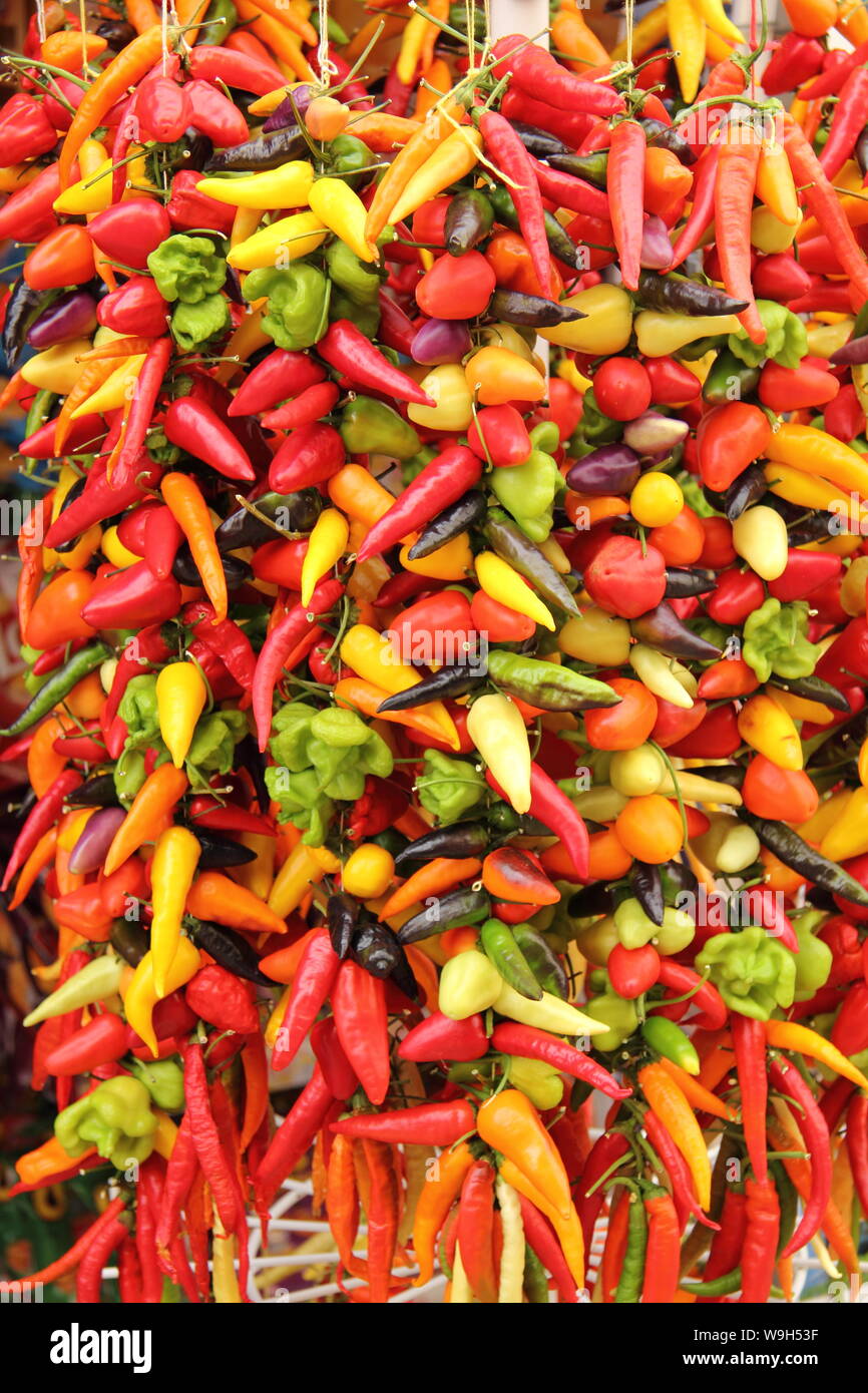 colorful hot peppers as a background Stock Photo - Alamy