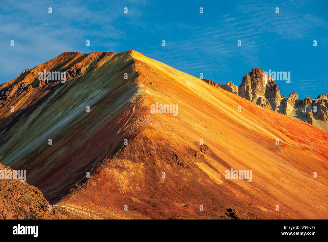 bright red and yellow colors at the crater of famous Tunupa volcano in ...