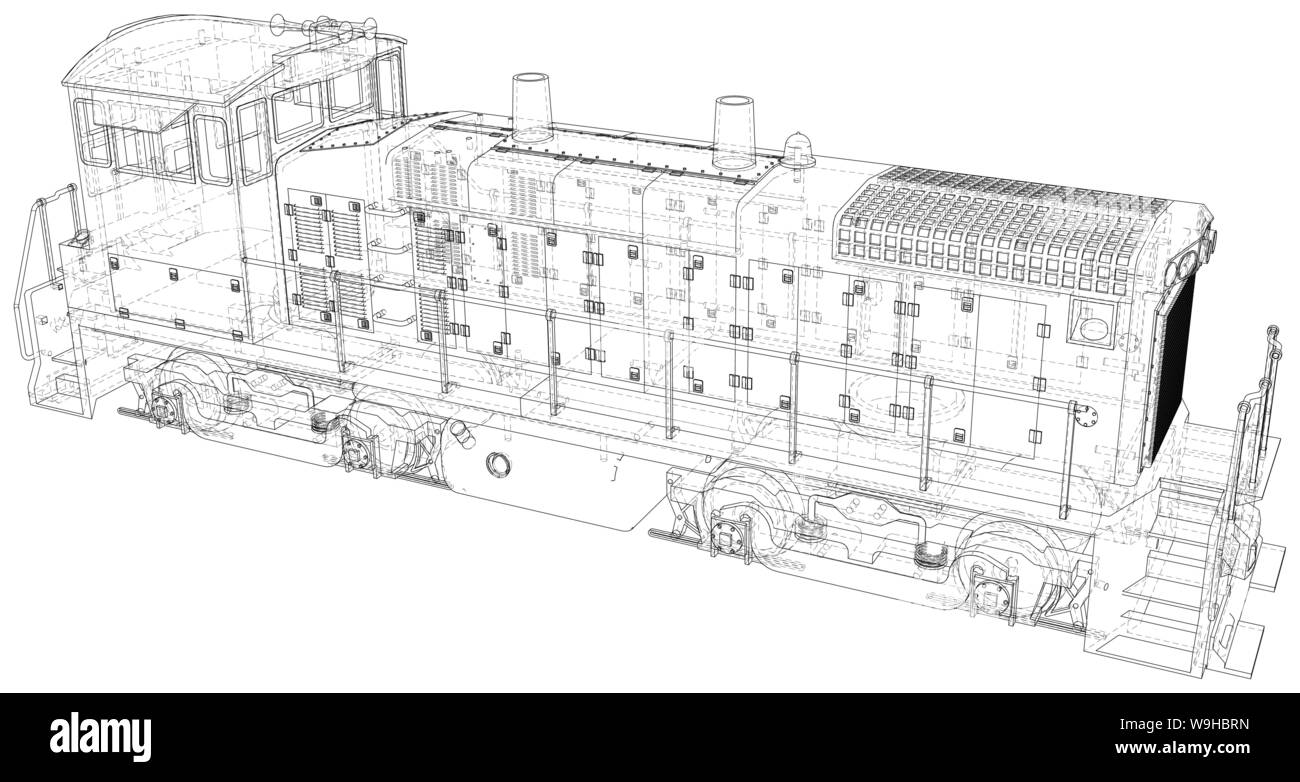 Locomotive, Train. EPS10 format. Wire-frame Vector created of 3d Stock ...