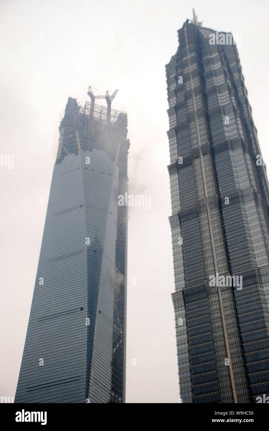 View of Shanghai World Financial Center, left, on fire near Jinmao ...
