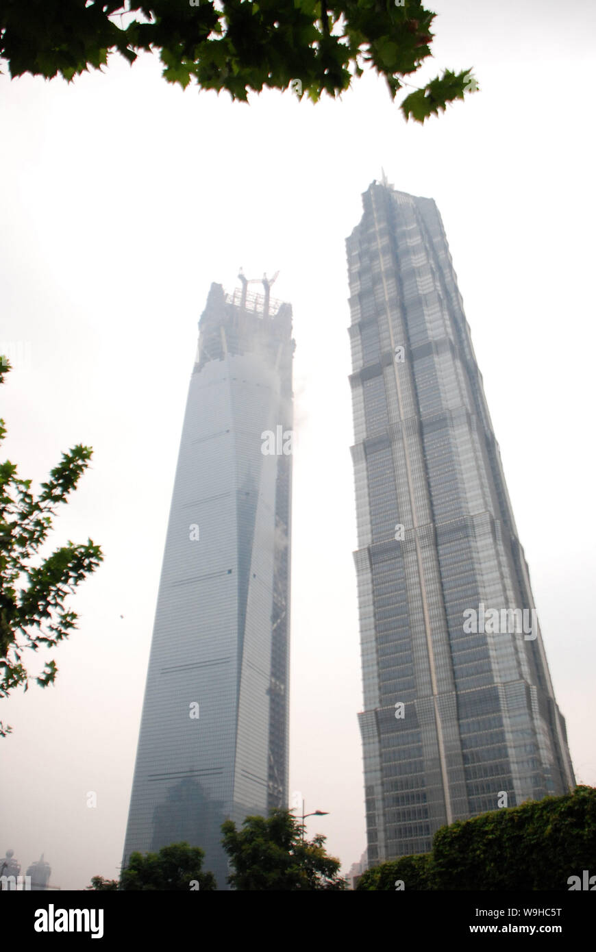 View of Shanghai World Financial Center, left, on fire near Jinmao ...