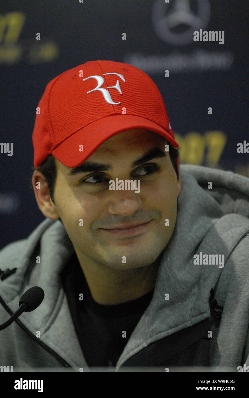 Roger Federer of Switzerland during a press conference after he was ...