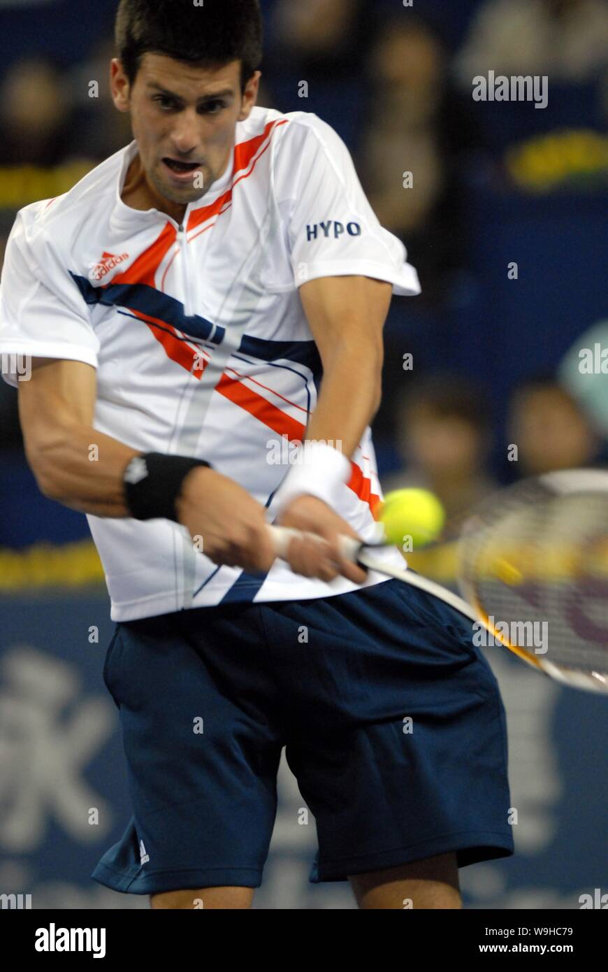 Novak Djokovic of Serbia competes against David Ferrer of Spain during ...