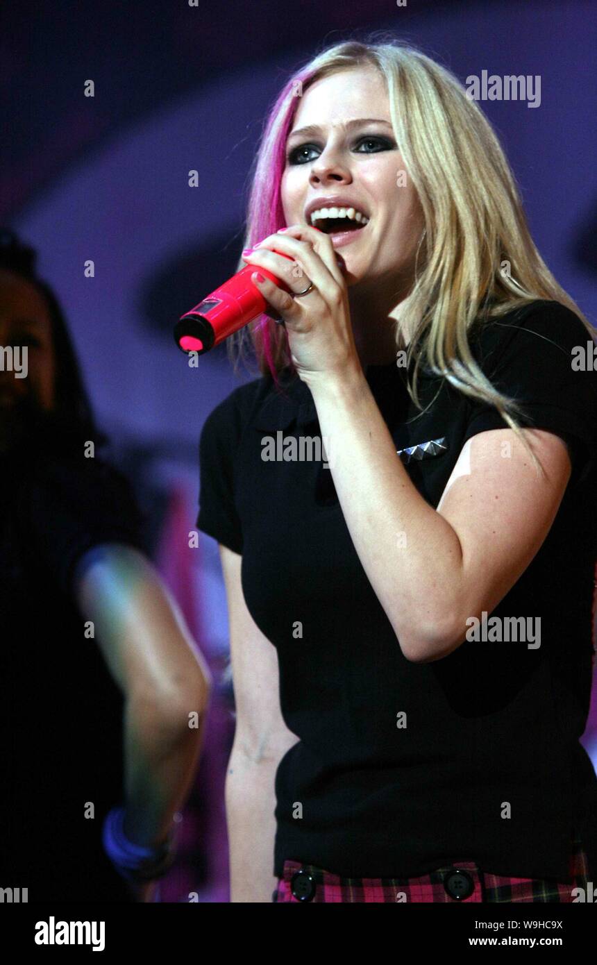 Canadian singer Avril Lavigne performs at her solo concert at Shanghai ...