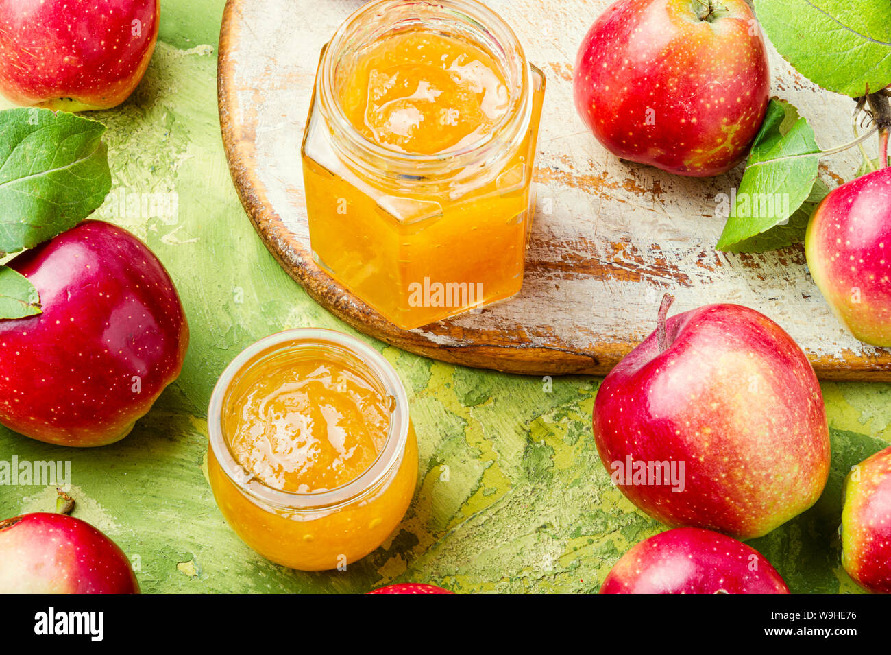 Jam from red apples.Apple jam and fresh fruits.Homemade apple jam Stock ...
