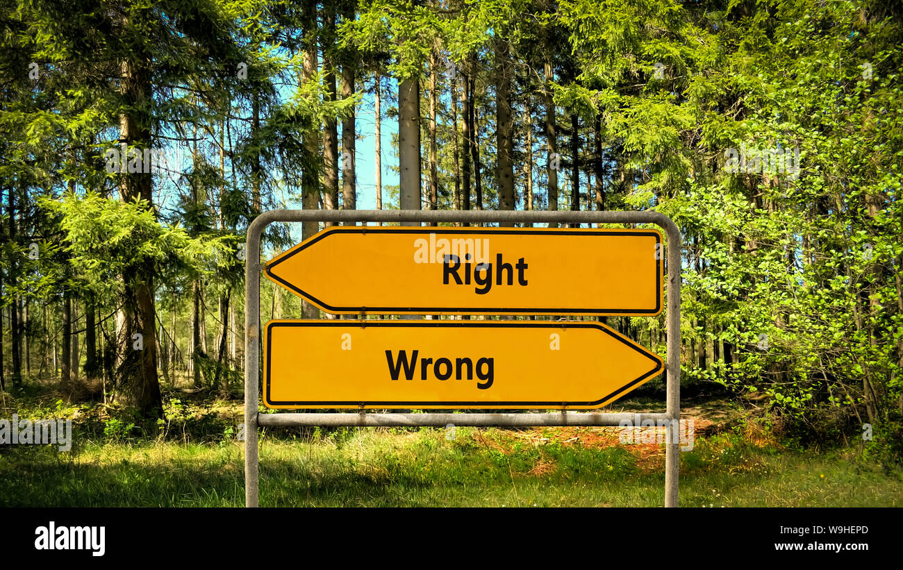 Street Sign the Direction Way to Right versus Wrong Stock Photo - Alamy