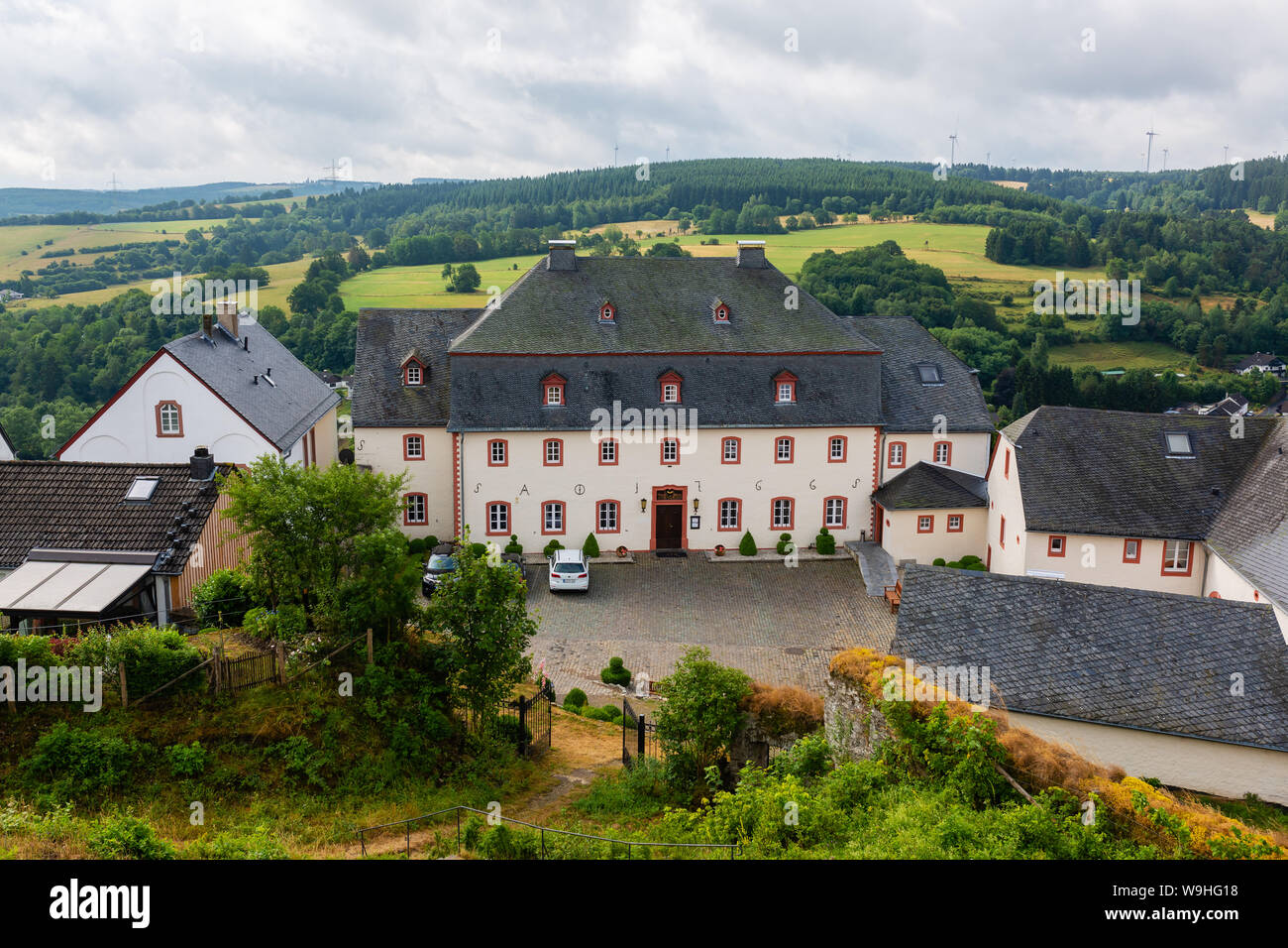 Kronenburg, Germany - July 07, 2019: villa and castle hotel in ...