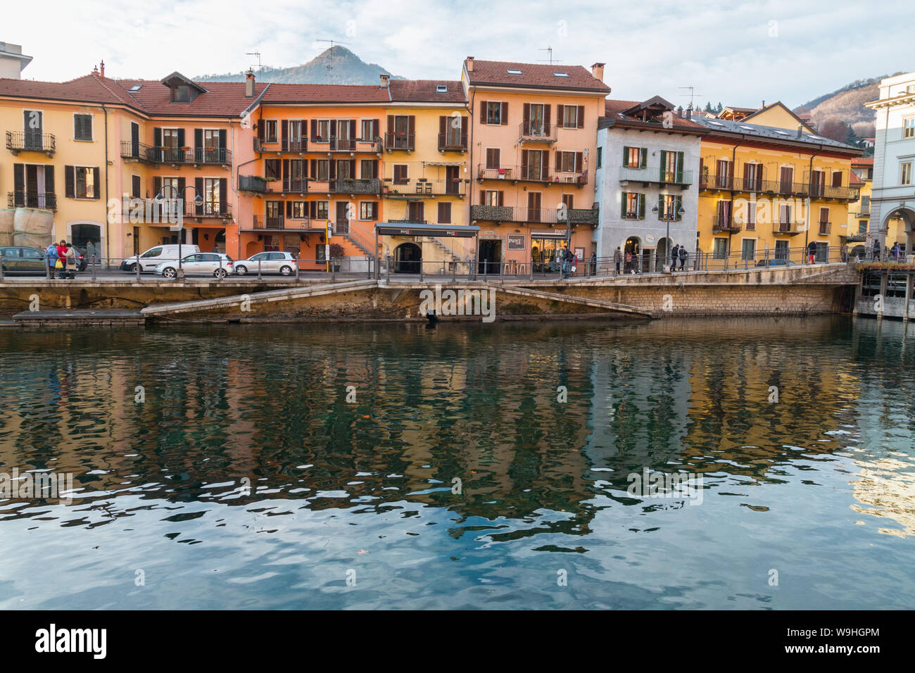 Omegna lakefront at sunset, Lake Orta, Verbania, Piedmont, Italy Stock ...