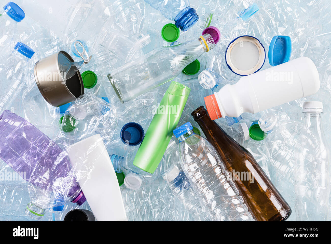 Top view of Different garbage materials for recycling background ...