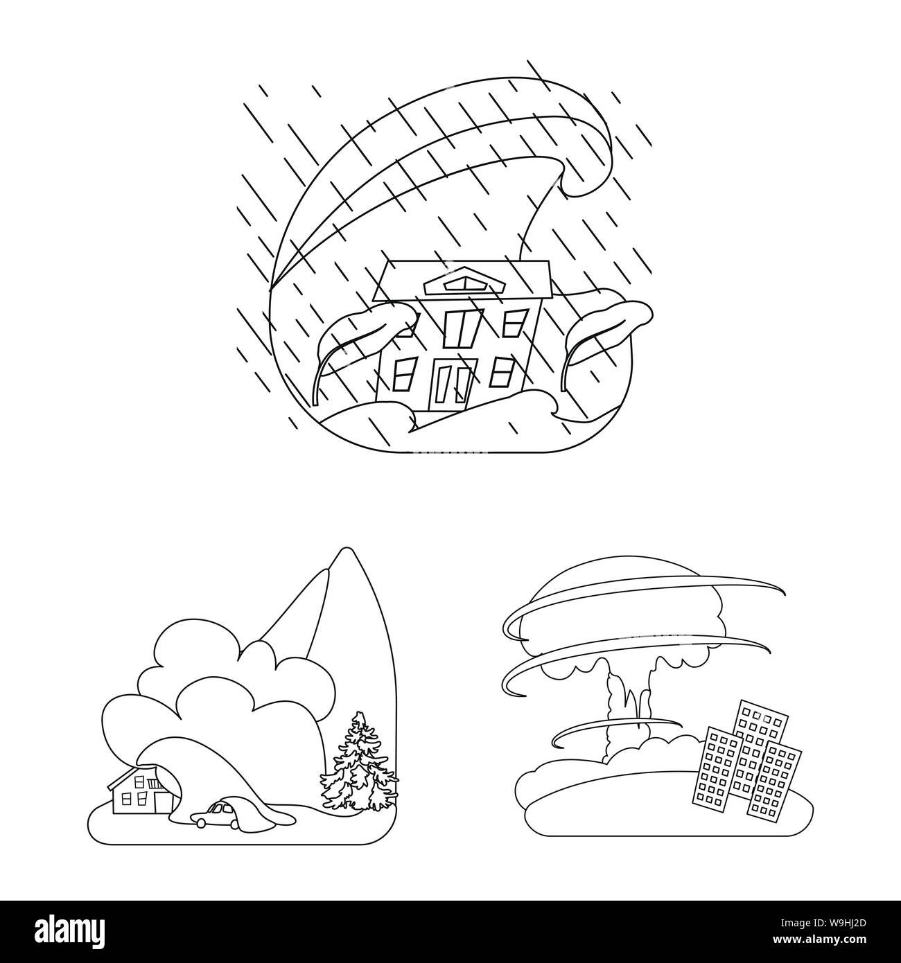 Vector illustration of cataclysm and disaster sign. Collection of ...