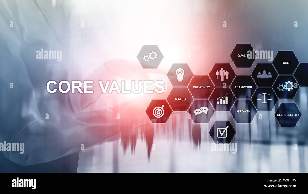 Core values concept on virtual screen. Business and finance solutions ...