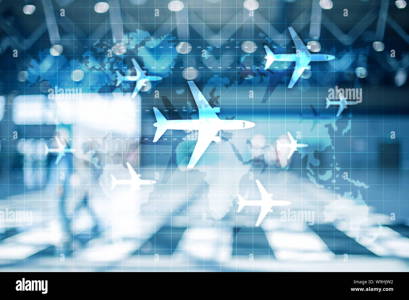 World map with flight routes airplanes. Global Aviation Business ...