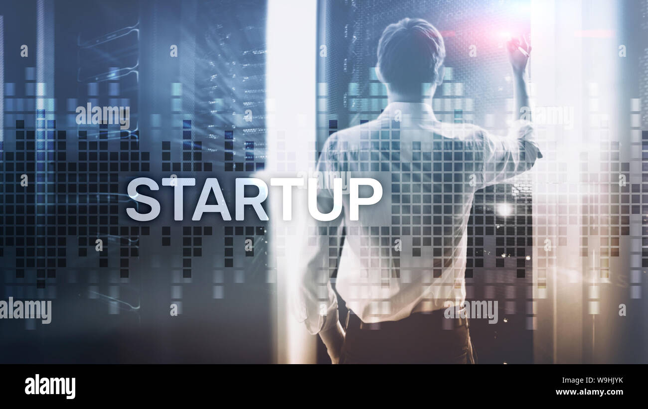 Startup concept with double exposure diagrams blurred background Stock ...