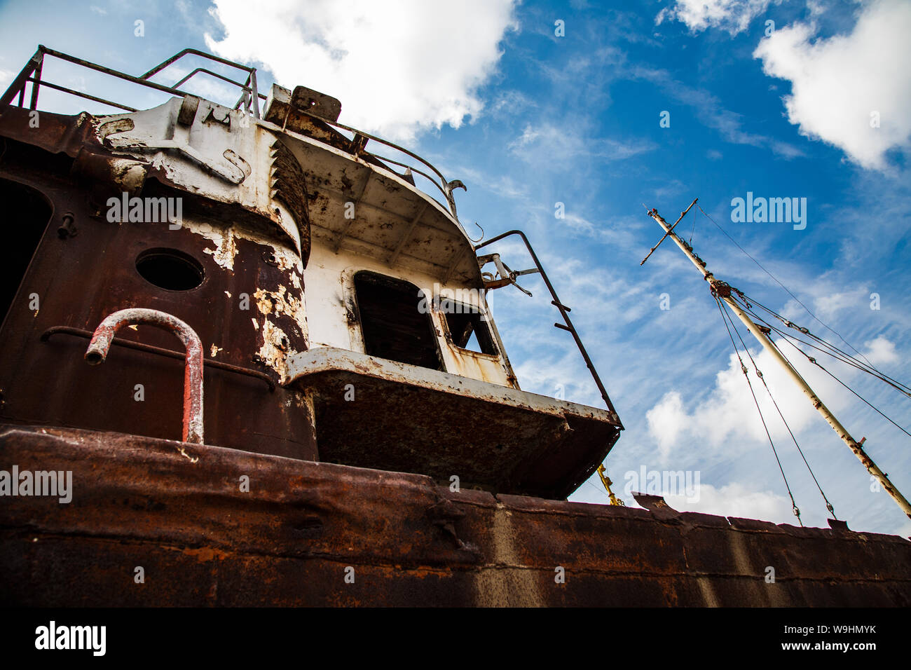 Old rusty river ship on the shore Stock Photo - Alamy