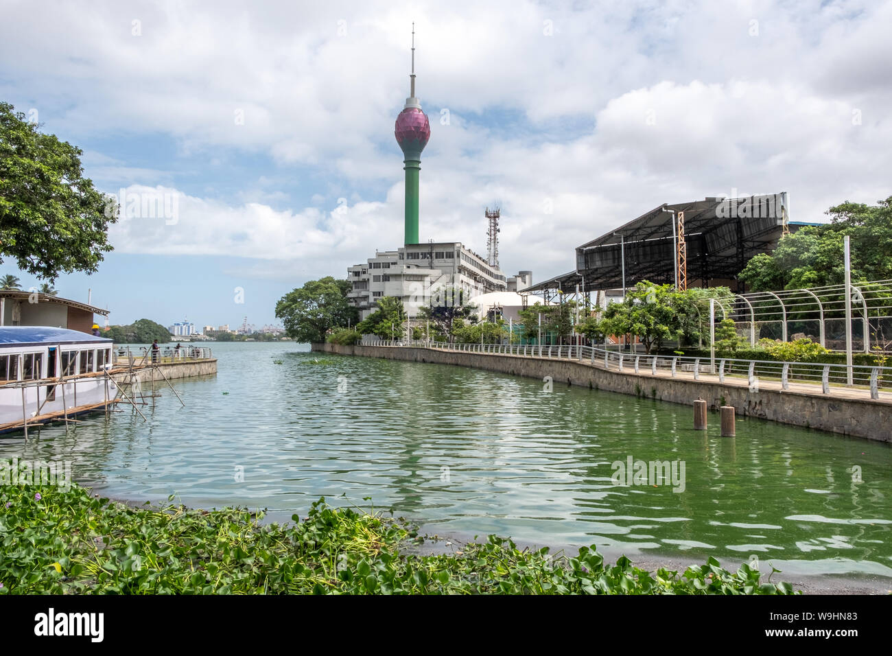 Beira Lake waterfront and the Lotus Tower in downtown Colombo Sri Lanka ...