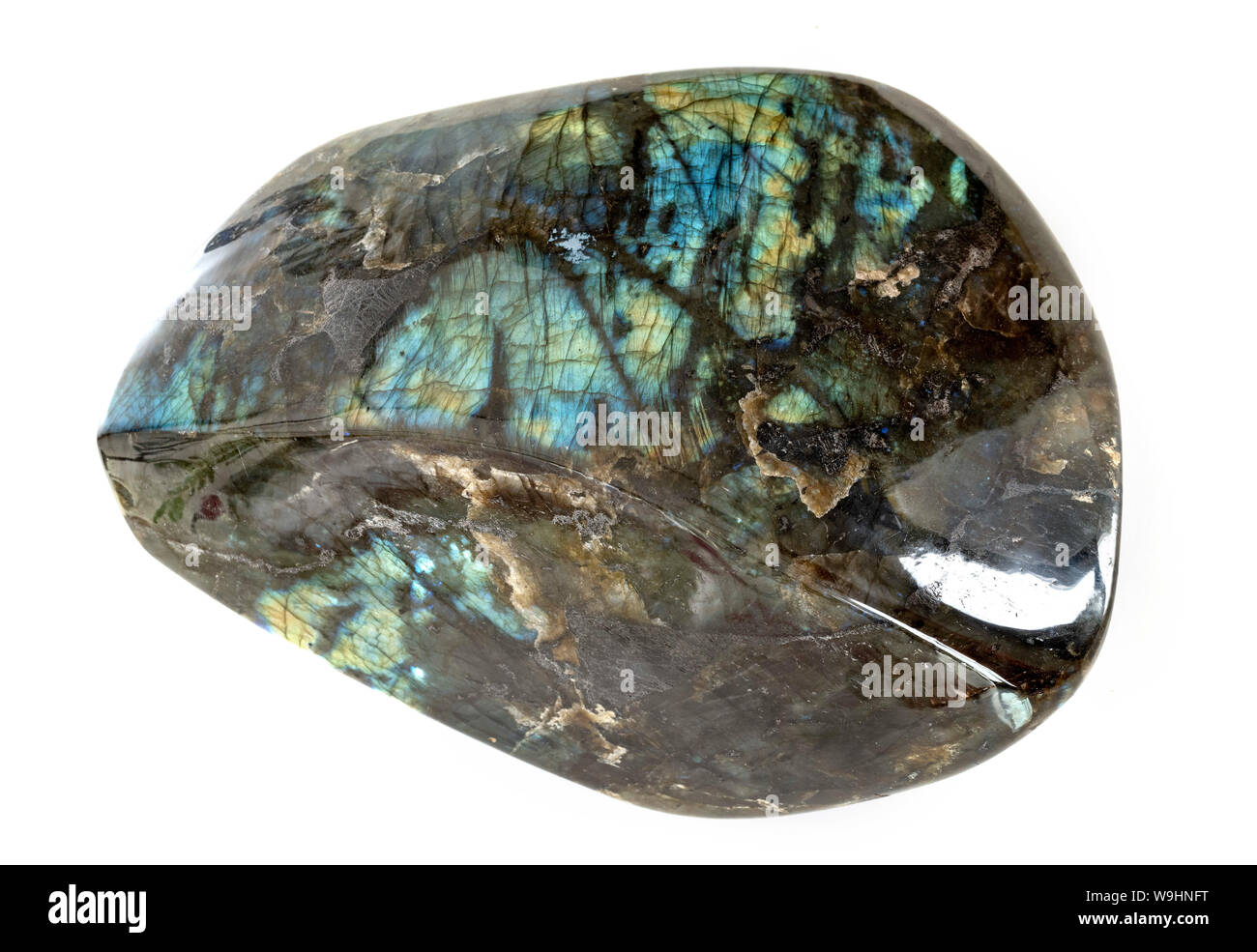 colorful labradorite in front of white background Stock Photo - Alamy