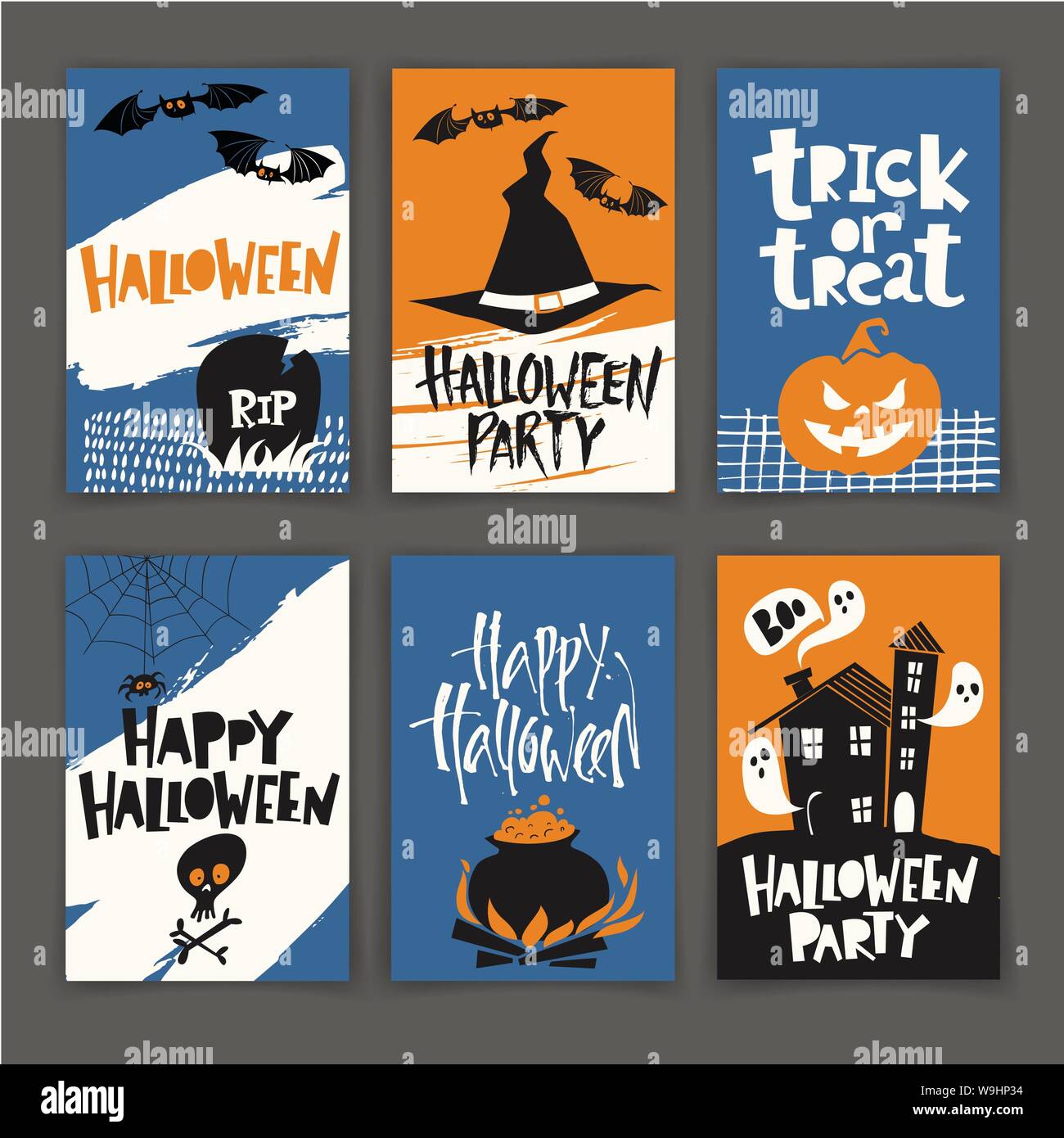 Set of Halloween poster designs with cute cartoon elements Stock Vector ...