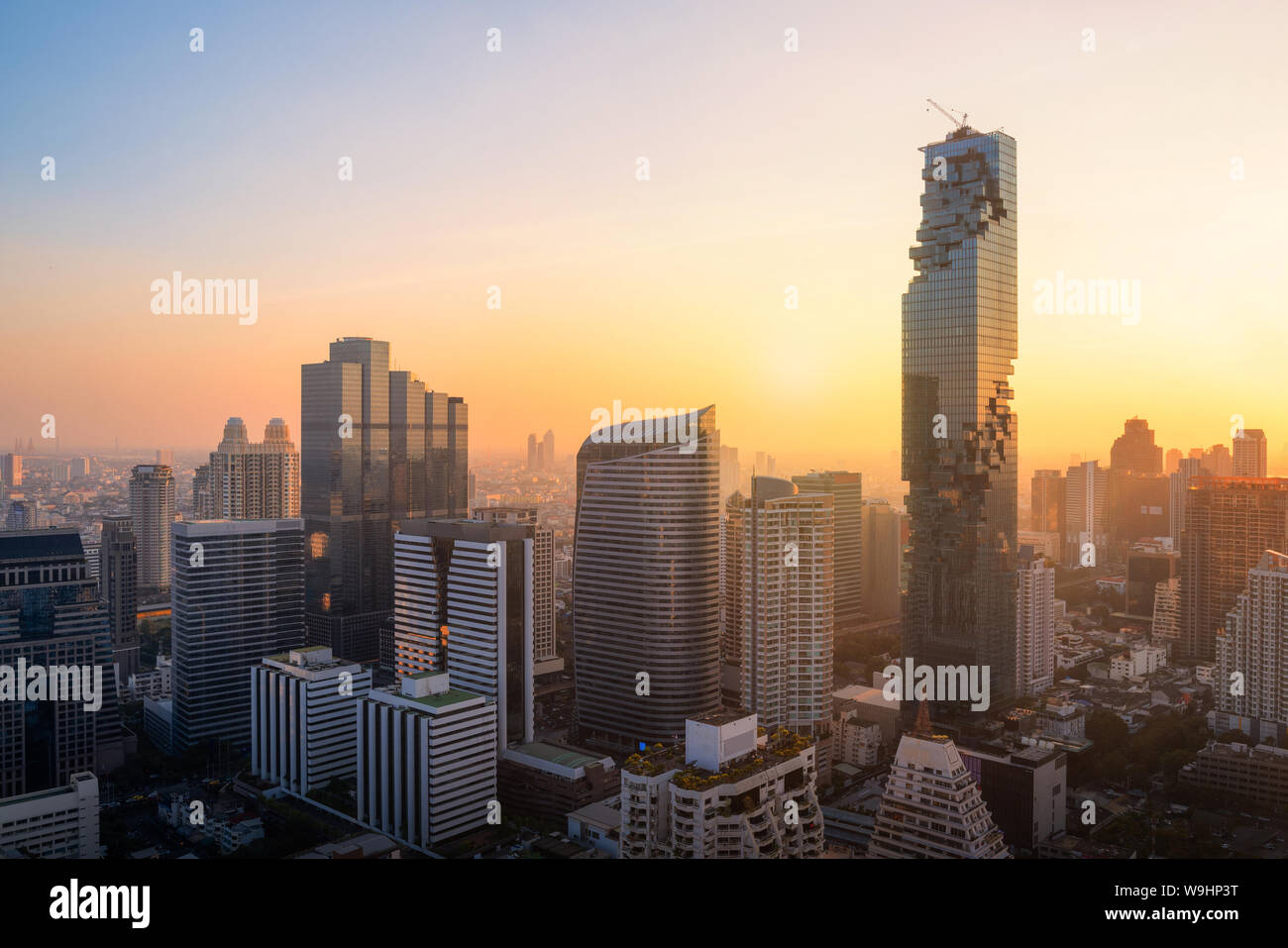 Aerial view of high rise modern building at business zone in Bangkok ...