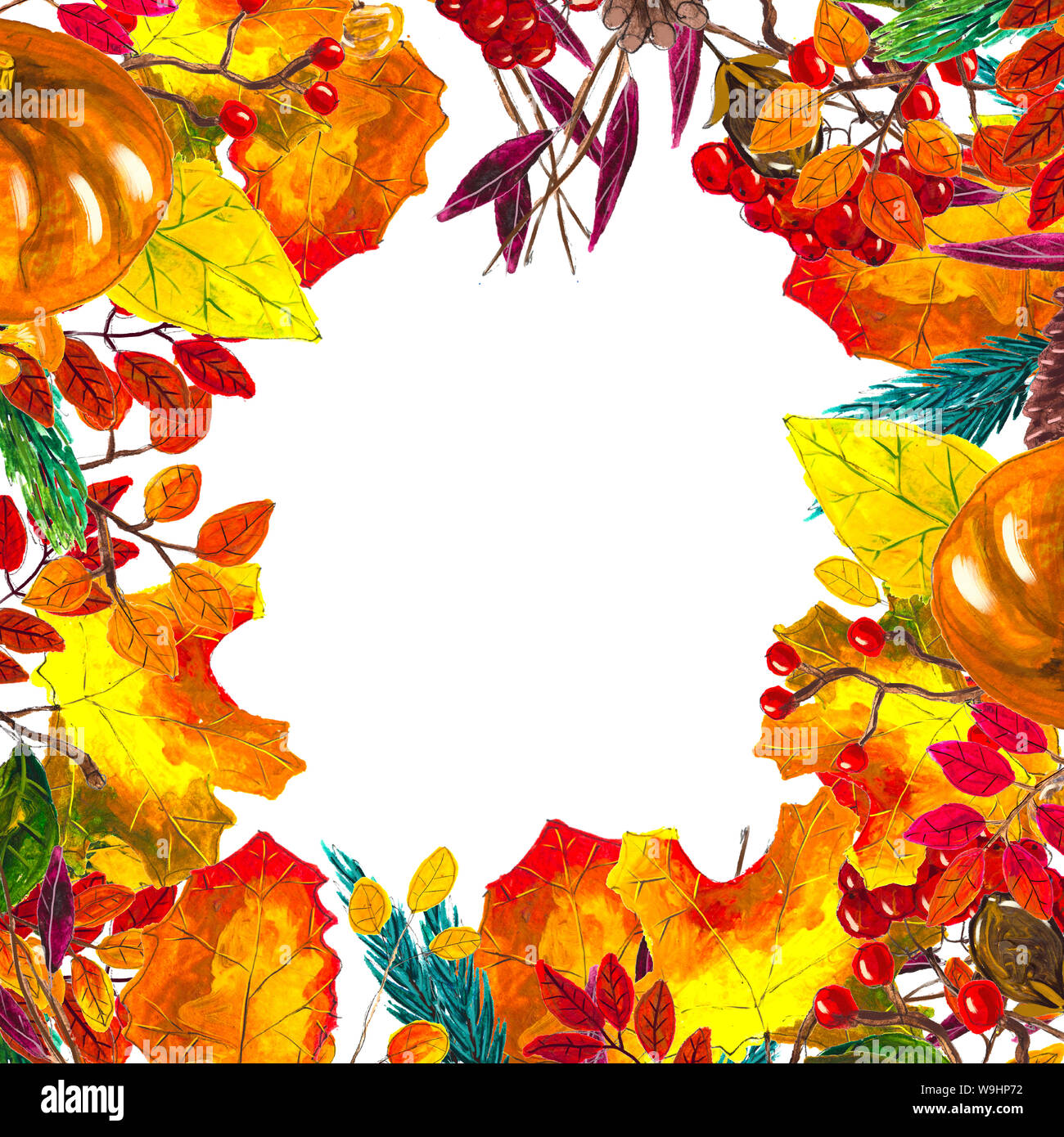 Autumn leaves border. Watercolor hand drawn frame Stock Photo - Alamy