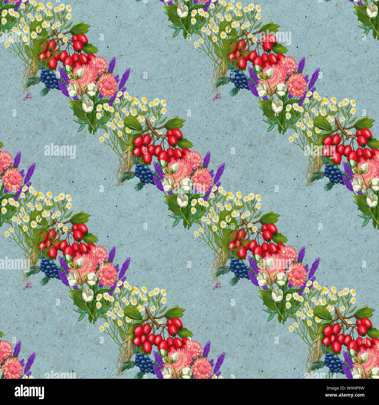 Hand drawn medicinal plant seamless pattern. Healing herbs drawing on ...