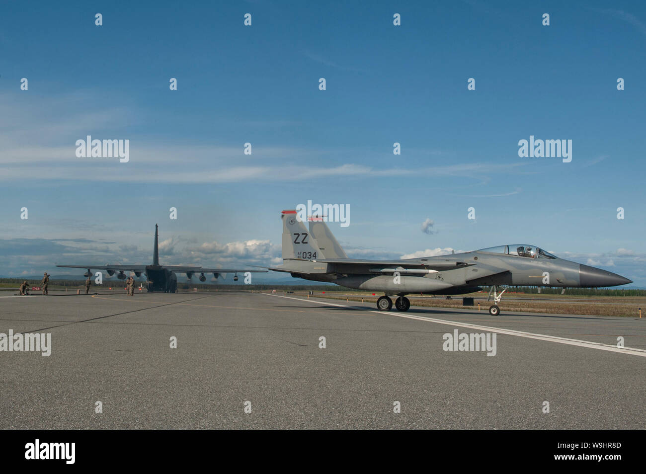 A 67th Fighter Squadron F-15C Eagle, from Kadena Air Base, Japan, taxis ...
