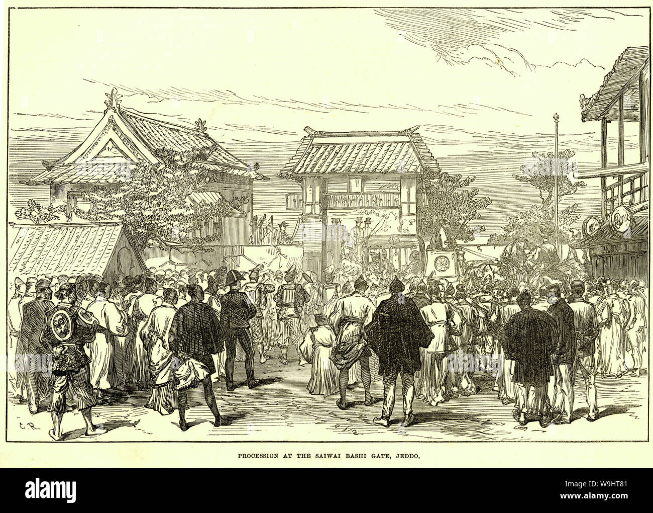 [ 1870s Japan - Opening of First Japanese Railway ] — A crowd watches ...