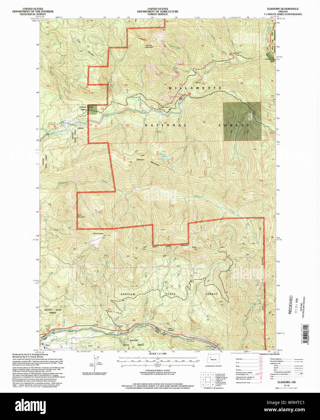 USGS Topo Map Oregon Elkhorn 279794 1994 24000 Restoration Stock Photo ...