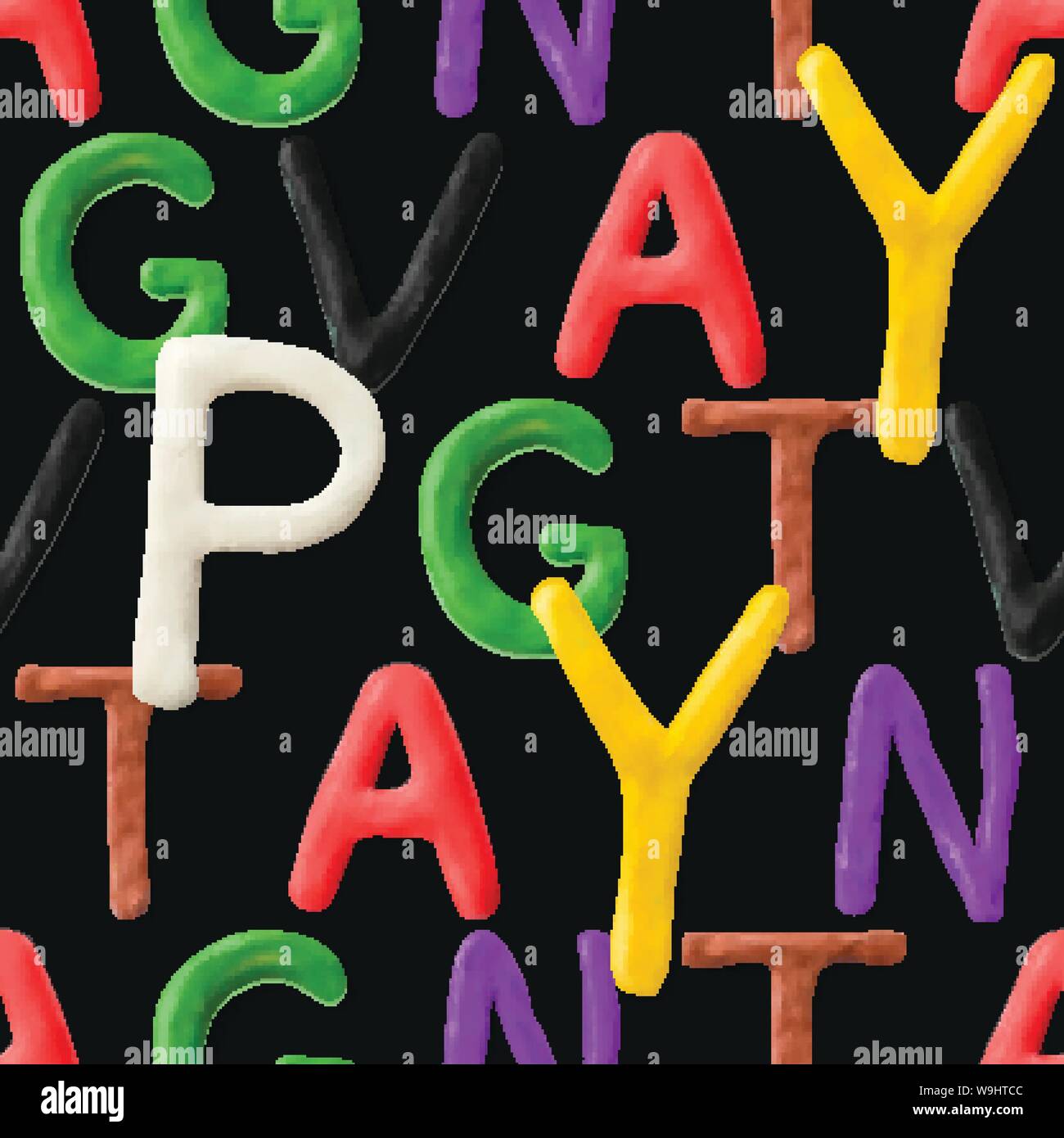 Seamless pattern with alphabet. Handmade modeling clay letters ...