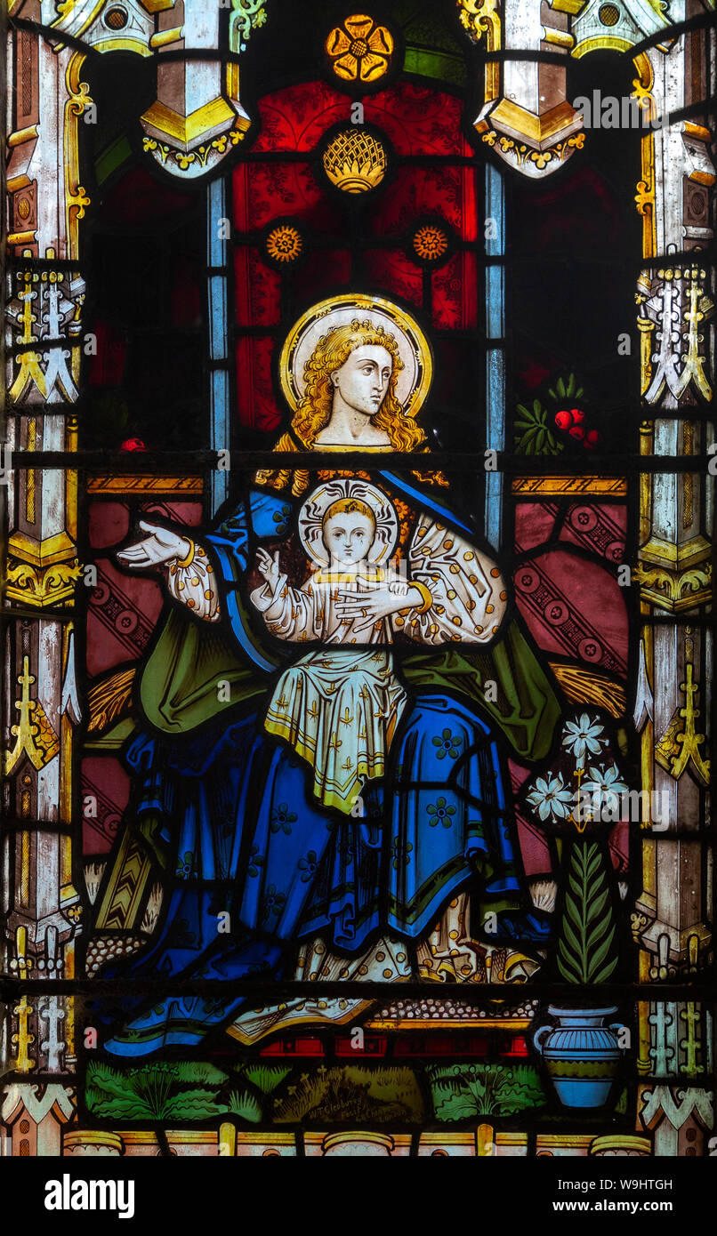Victorian stained glass window detail Nativity scene, Everleigh church ...