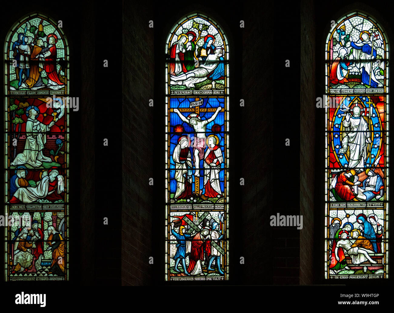 Victorian stained glass east window, Chute church, Wiltshire, England ...