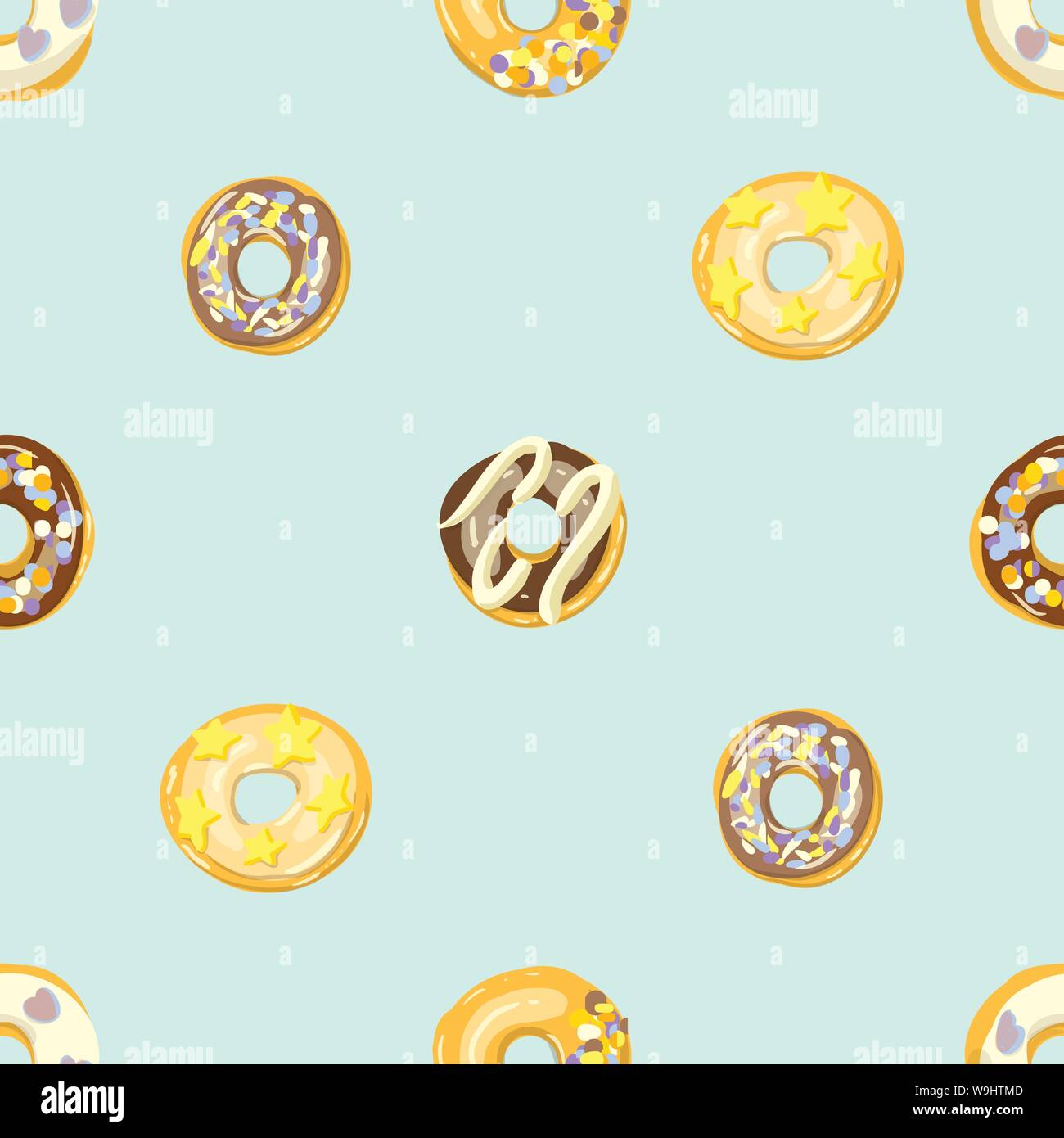 Glazed Donuts seamless pattern. Vector illustration. Top View doughnuts ...