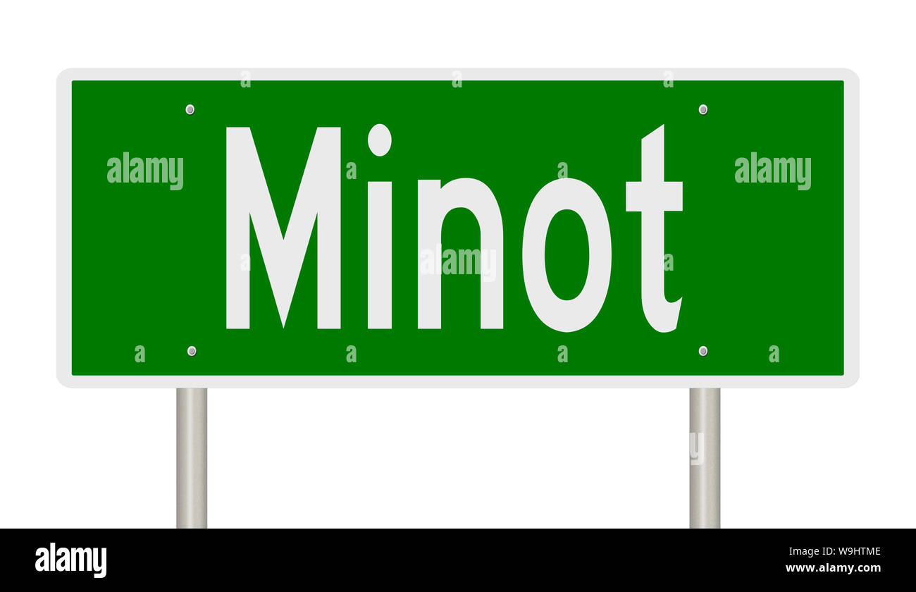 Rendering of a green highway sign for Minot North Dakota Stock Photo ...