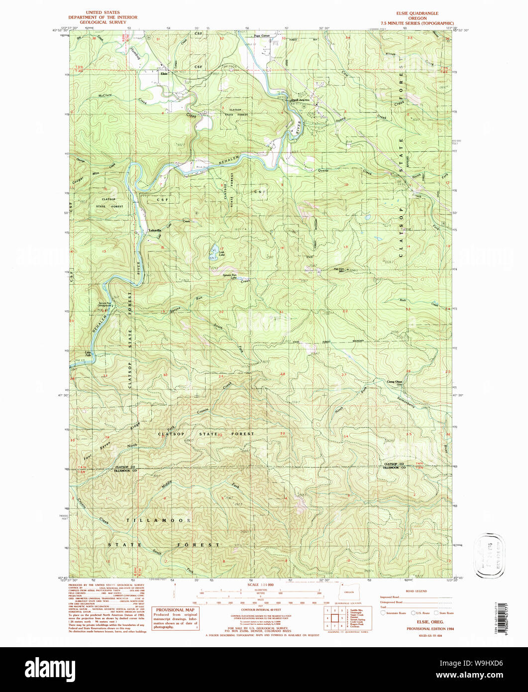 USGS Topo Map Oregon Elsie 279800 1984 24000 Restoration Stock Photo ...