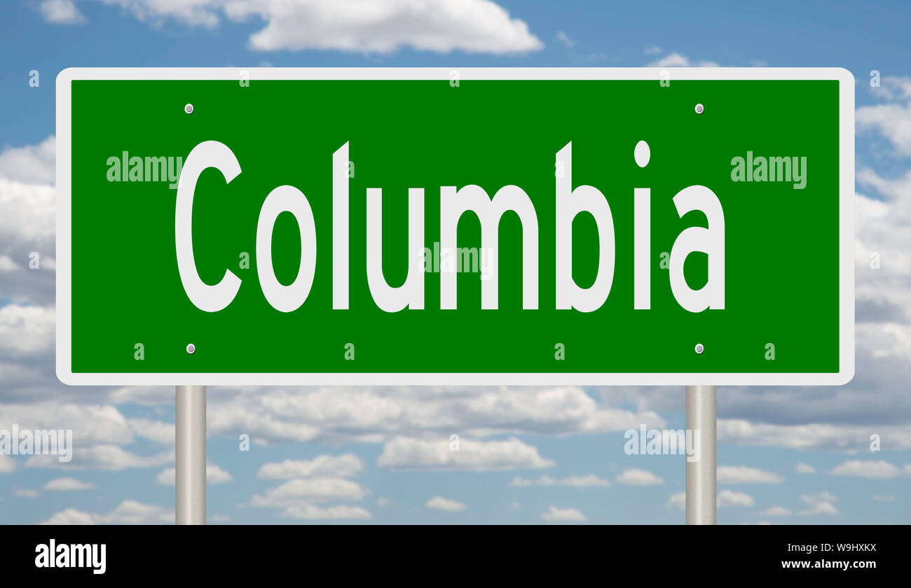Rendering of a green highway sign for Columbia Stock Photo - Alamy
