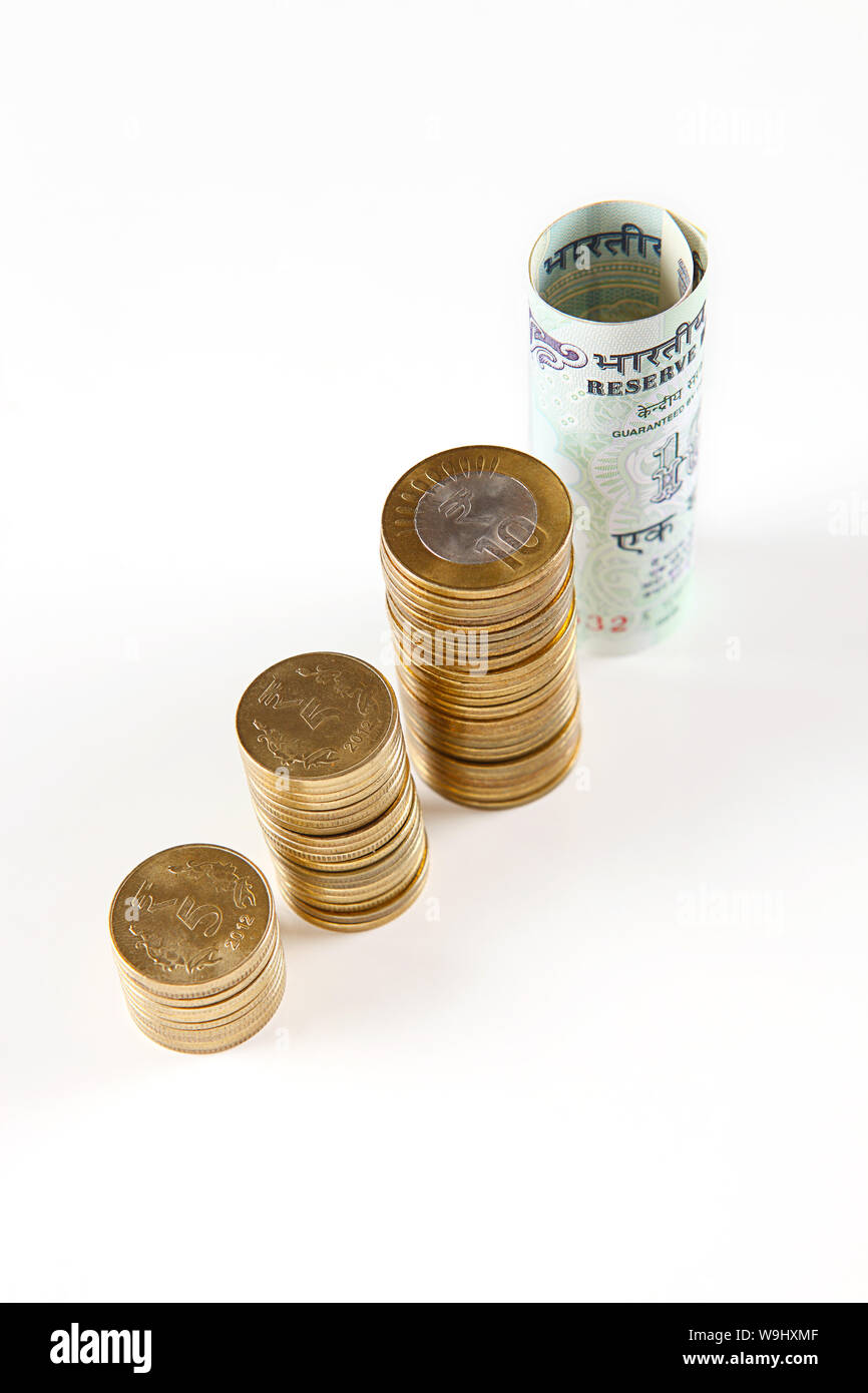 Stacks of Indian rupee coins Stock Photo - Alamy