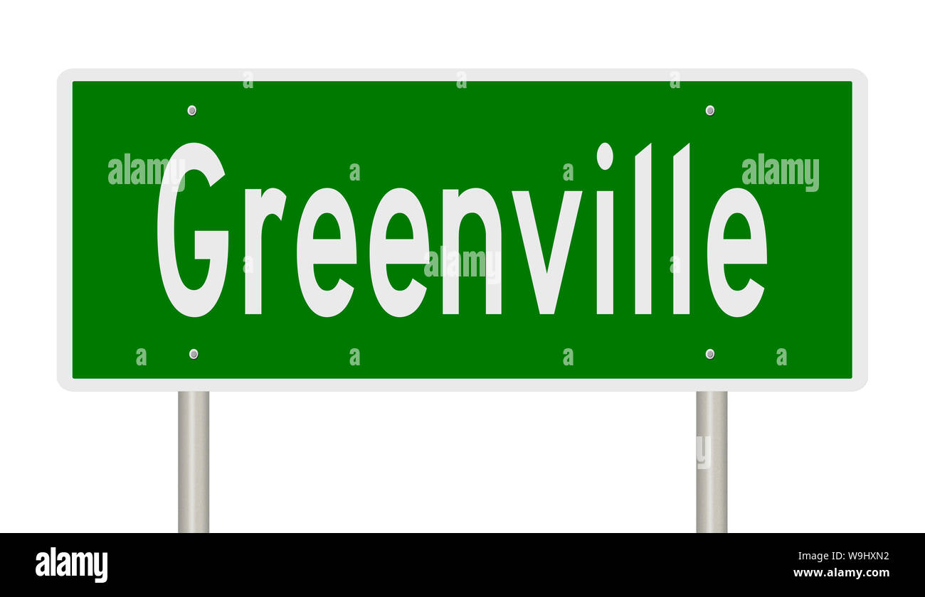 Rendering of a green highway sign for Greenville Stock Photo - Alamy