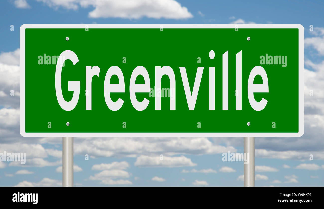 Rendering of a green highway sign for Greenville Stock Photo - Alamy