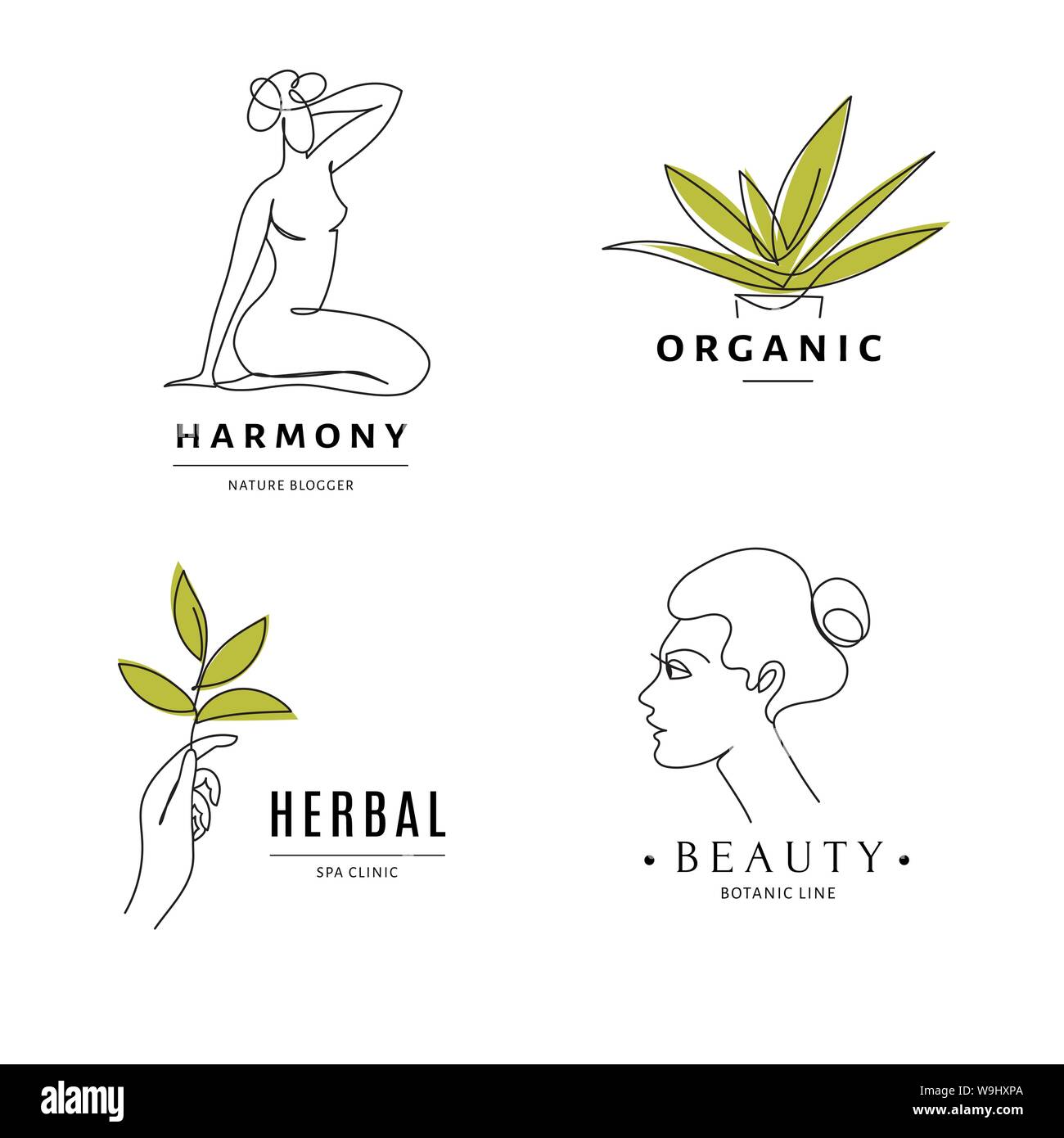 Spa herbal salon logo templates with body and nature line art Stock ...