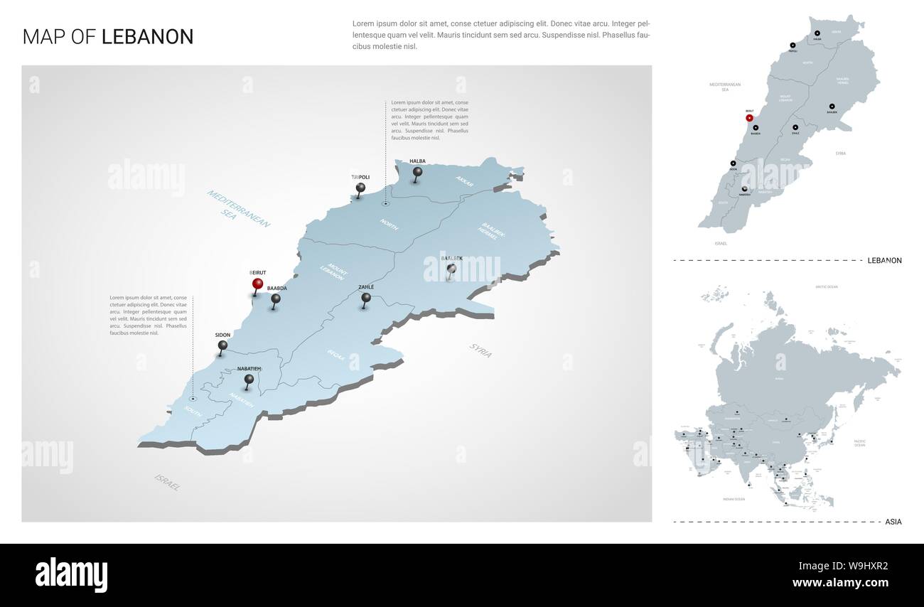 Vector set of Lebanon country. Isometric 3d map, Lebanon map, Asia map ...