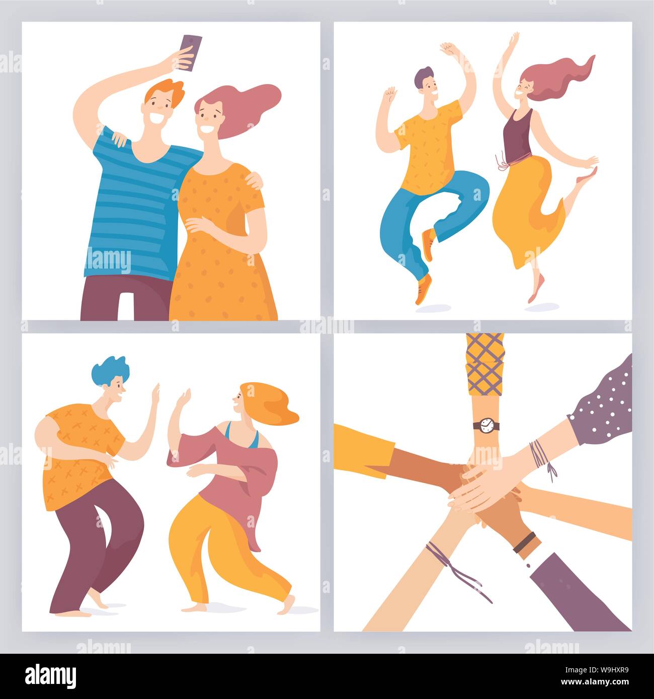 Set of vector friendship motivation images with happy people Stock ...