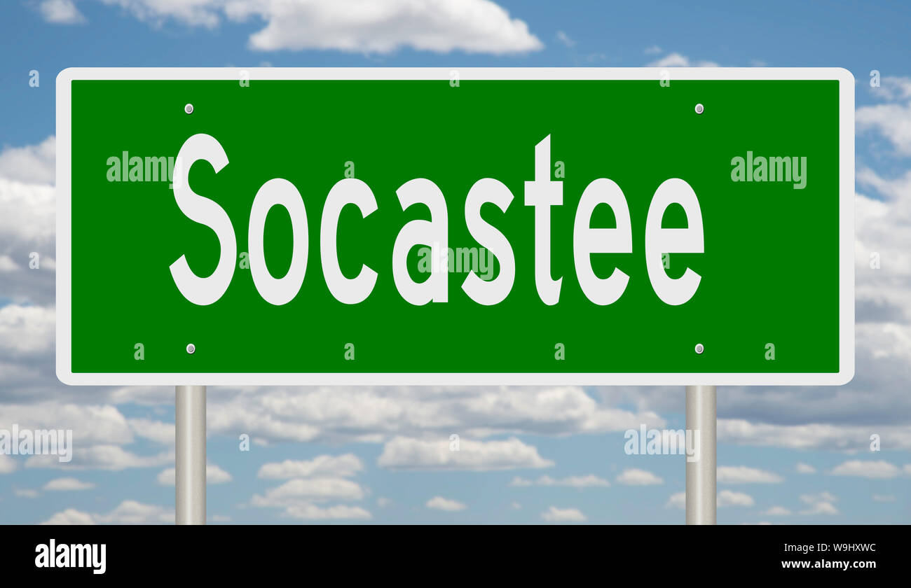 Rendering of a green highway sign for Socastee South Carolina Stock ...