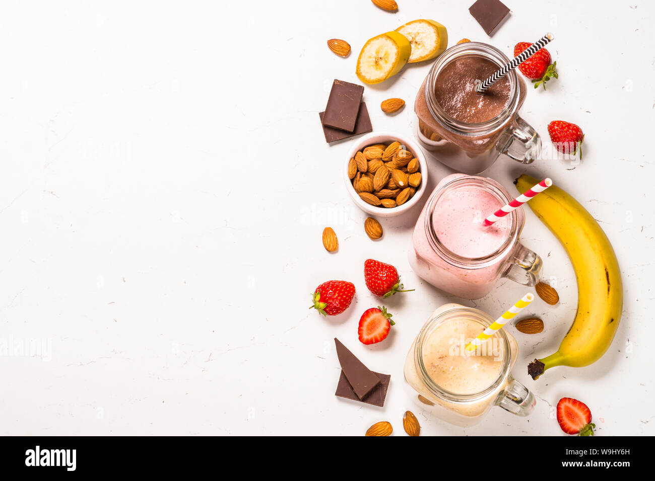 Set of milkshakes in mason jars Stock Photo - Alamy